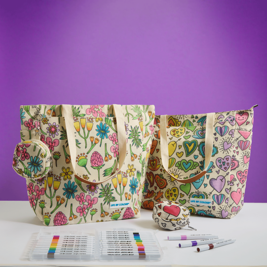 DIY Doodle Bag Bundle - Wildflower and Love Heart Tote Bags and Acryli ...