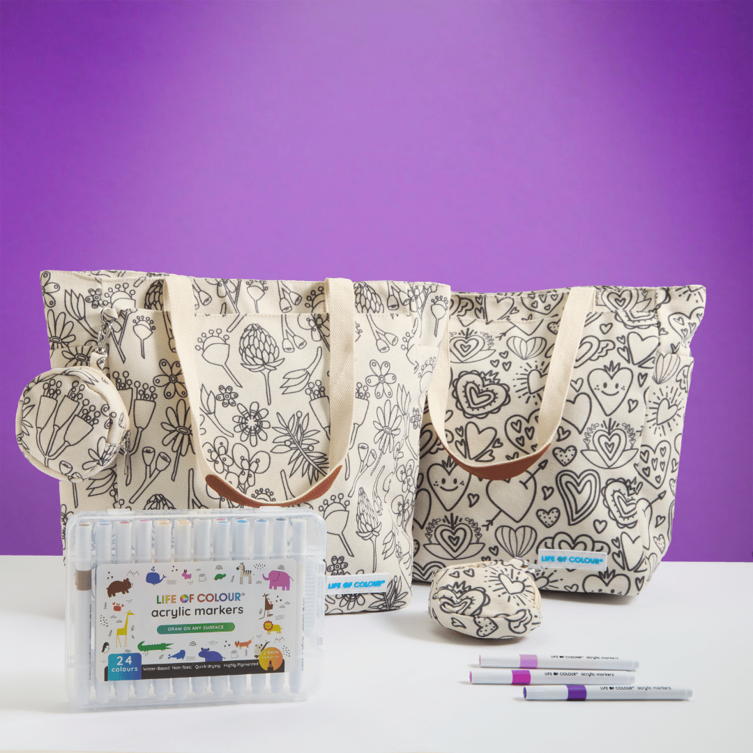 DIY Doodle Bag Bundle - Wildflower and Love Heart Tote Bags and Acryli ...