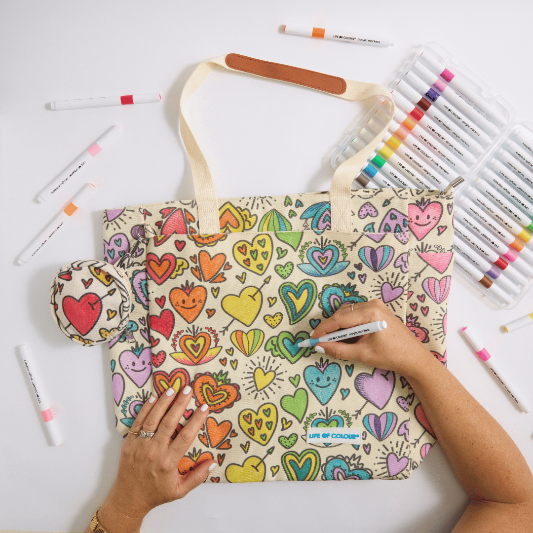 DIY Doodle Bag Bundle - Wildflower and Love Heart Tote Bags and Acryli ...