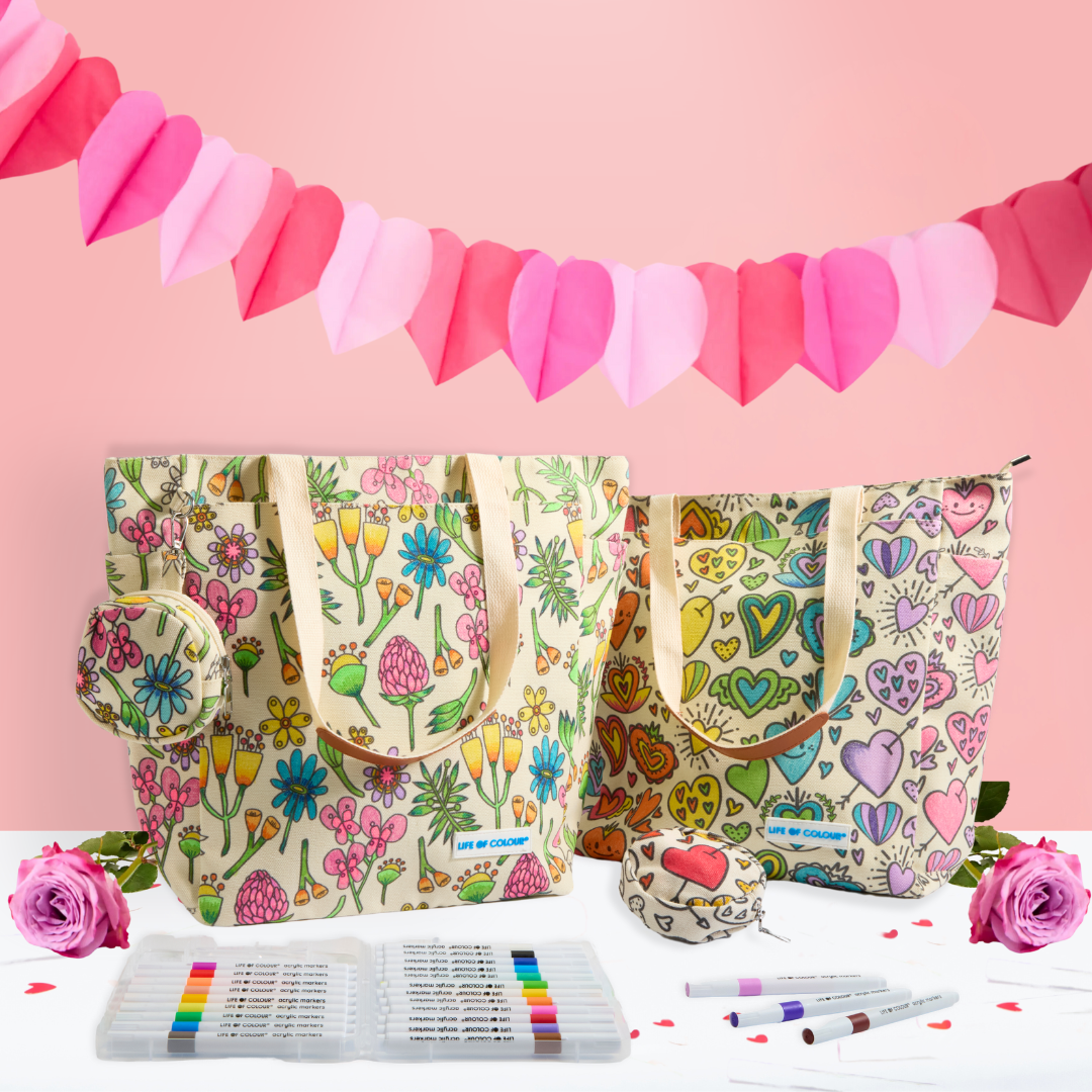 DIY Doodle Bag Bundle - Wildflower and Love Heart Tote Bags and Acryli ...