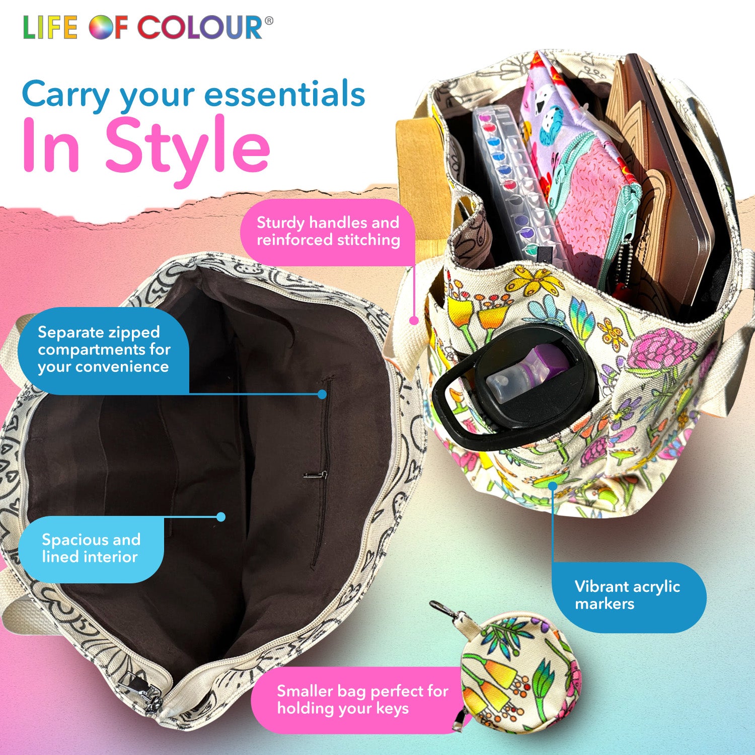 DIY Doodle Bag Bundle - Wildflower and Love Heart Tote Bags and Acryli ...