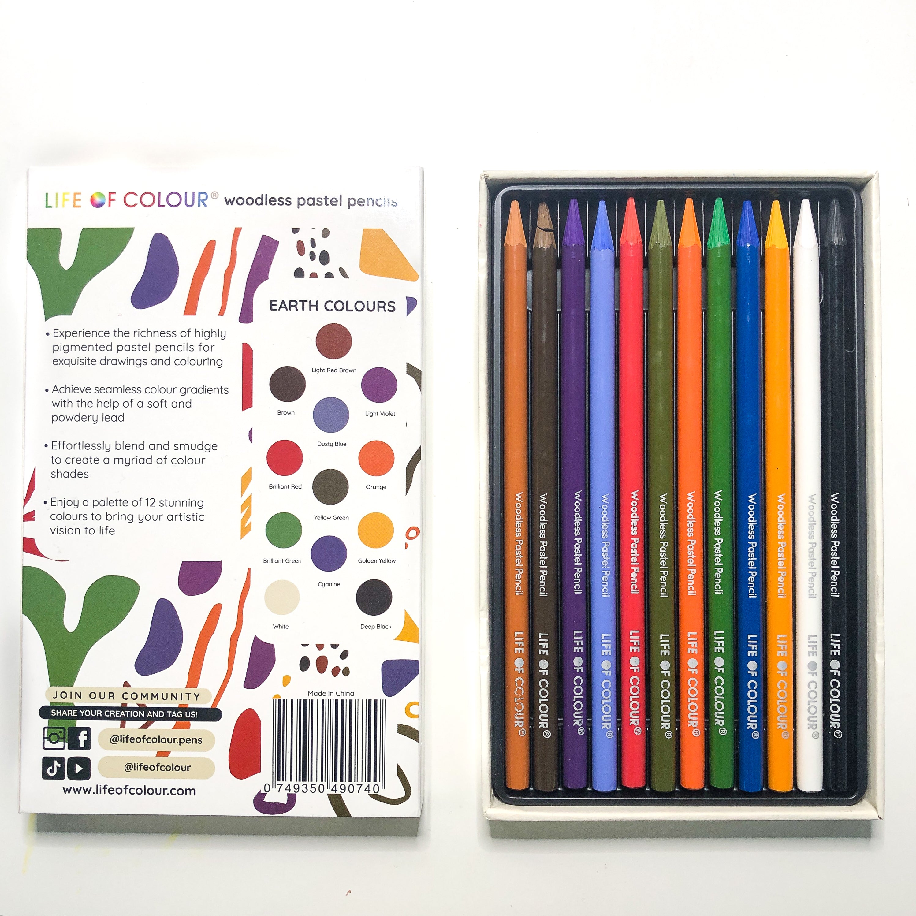 12 Woodless Pastel Pencils Earth Colours for colouring, shading ...