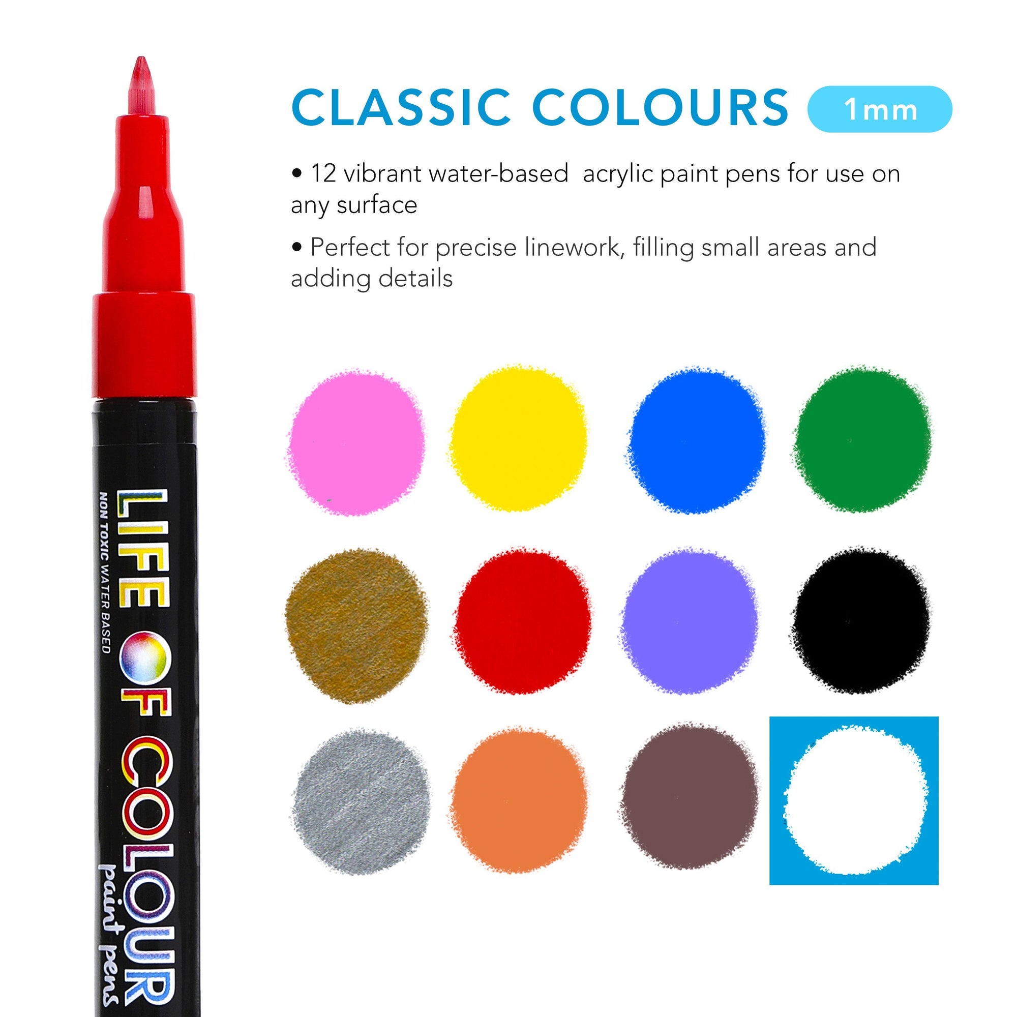 12 Colour Acrylic Paint Pens (Fine Tip) for rock painting, shoes ...